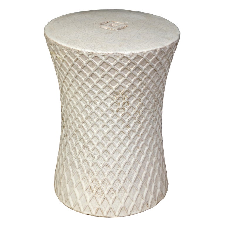 Pair of Small White Ceramic Stools For Sale at 1stDibs
