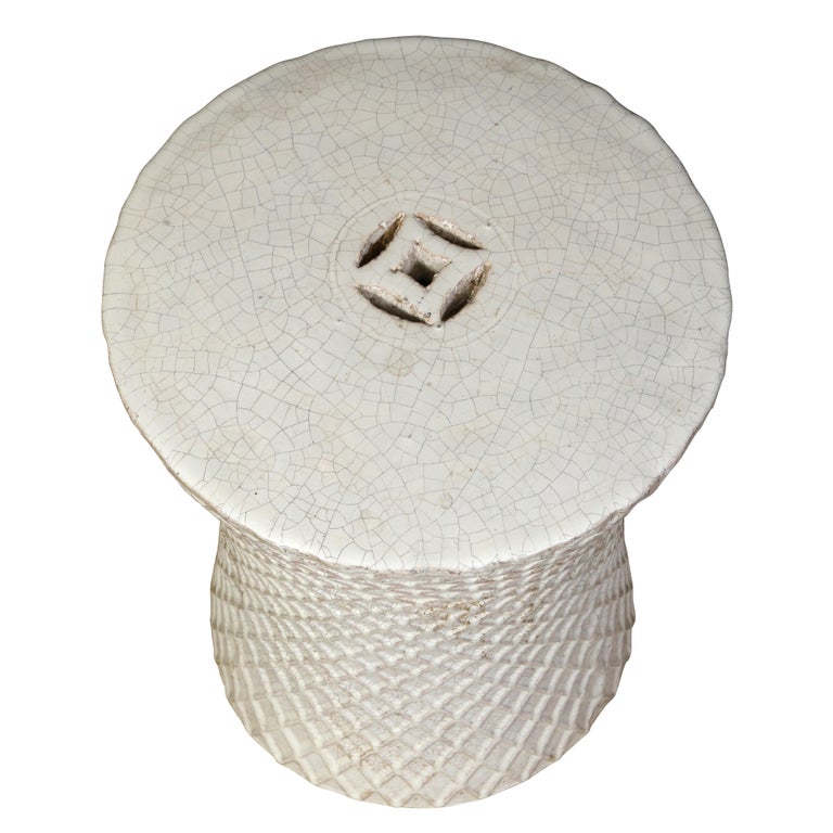 Pair of Small White Ceramic Stools For Sale at 1stDibs