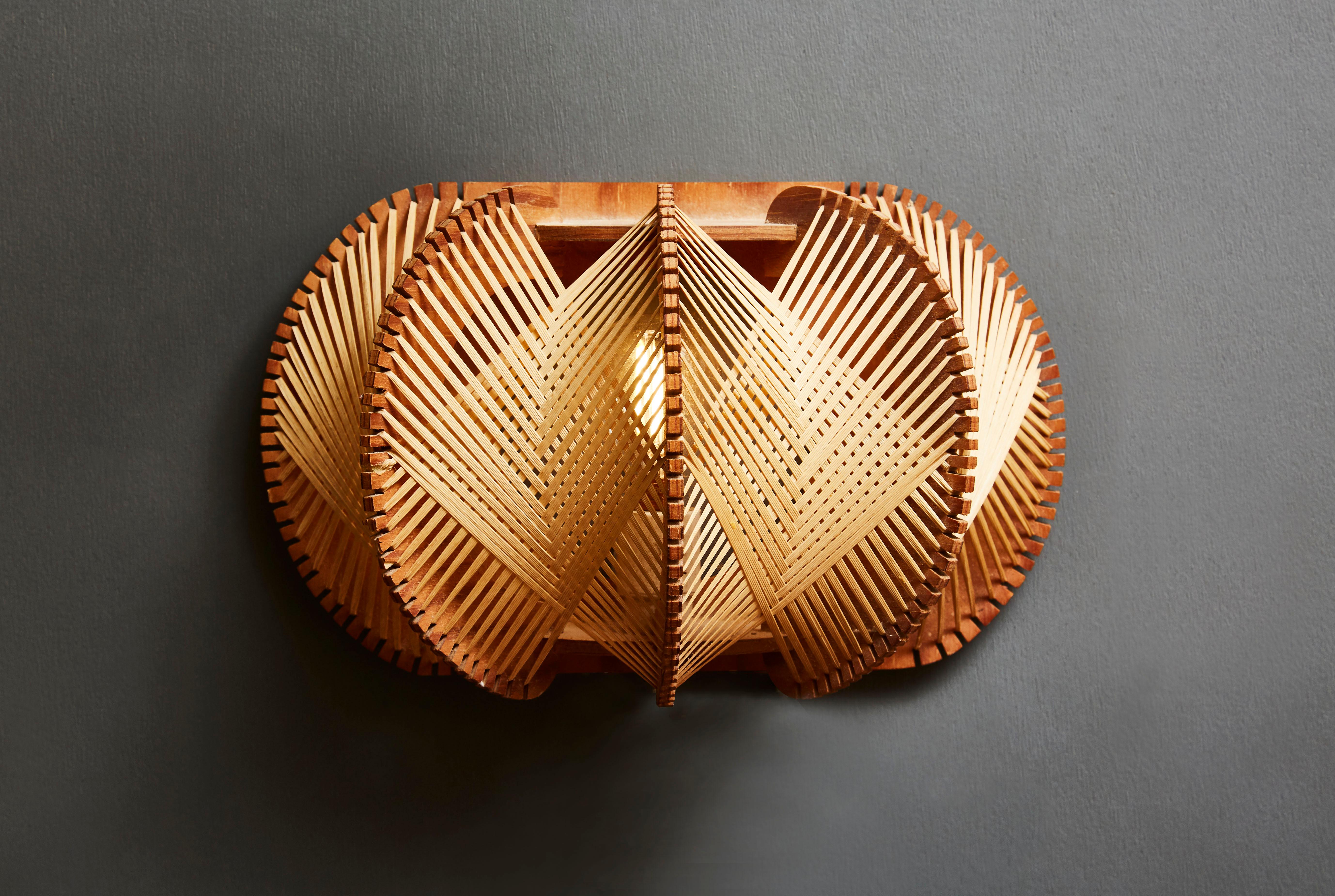 Pair of Small Wood and Ropes Round Wall Sconces at 1stDibs