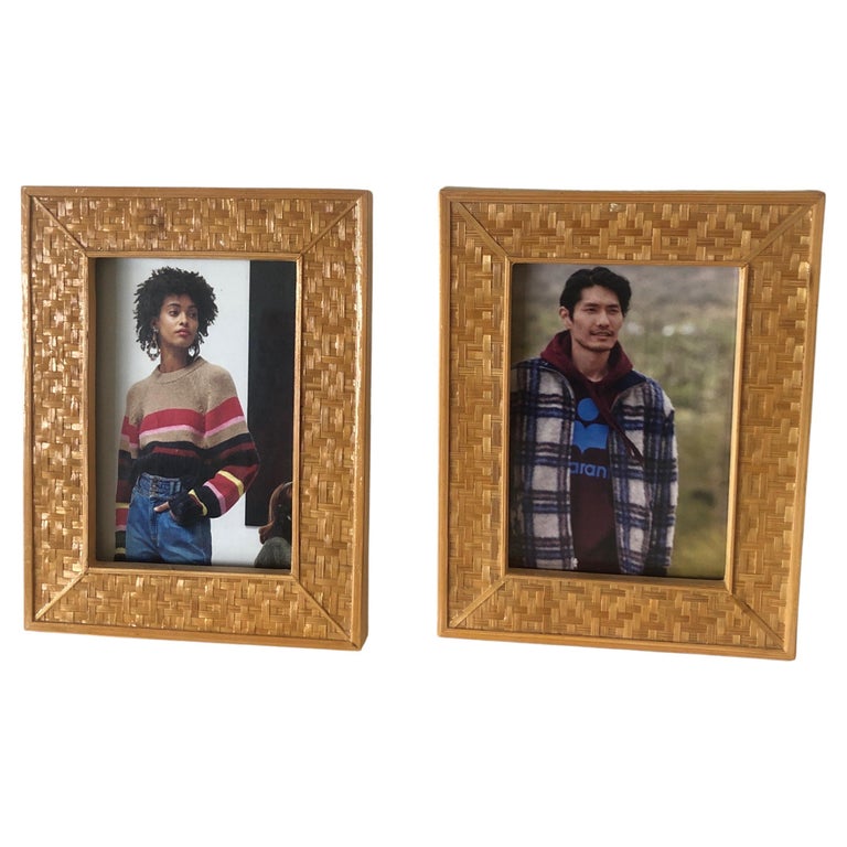 Pair of Small Woven Bamboo Decorative Picture Frames For Sale at 1stDibs