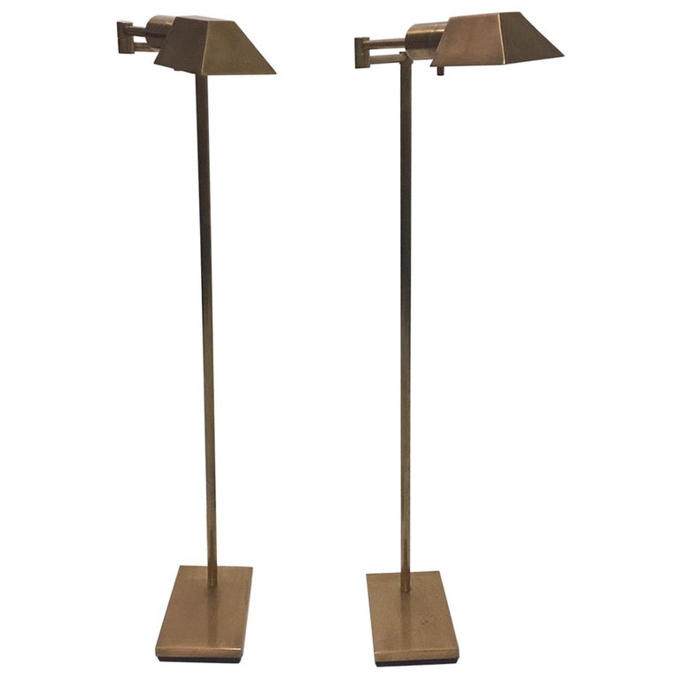 Pair of Smart Brass Adjustable Swing Arm Floor Lamps at 1stDibs