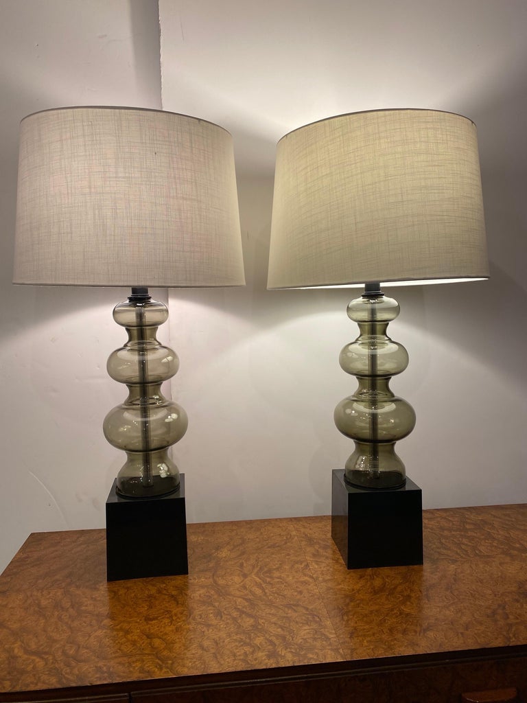 Pair of Smoked Glass and Lucite Table Lamps For Sale at 1stDibs