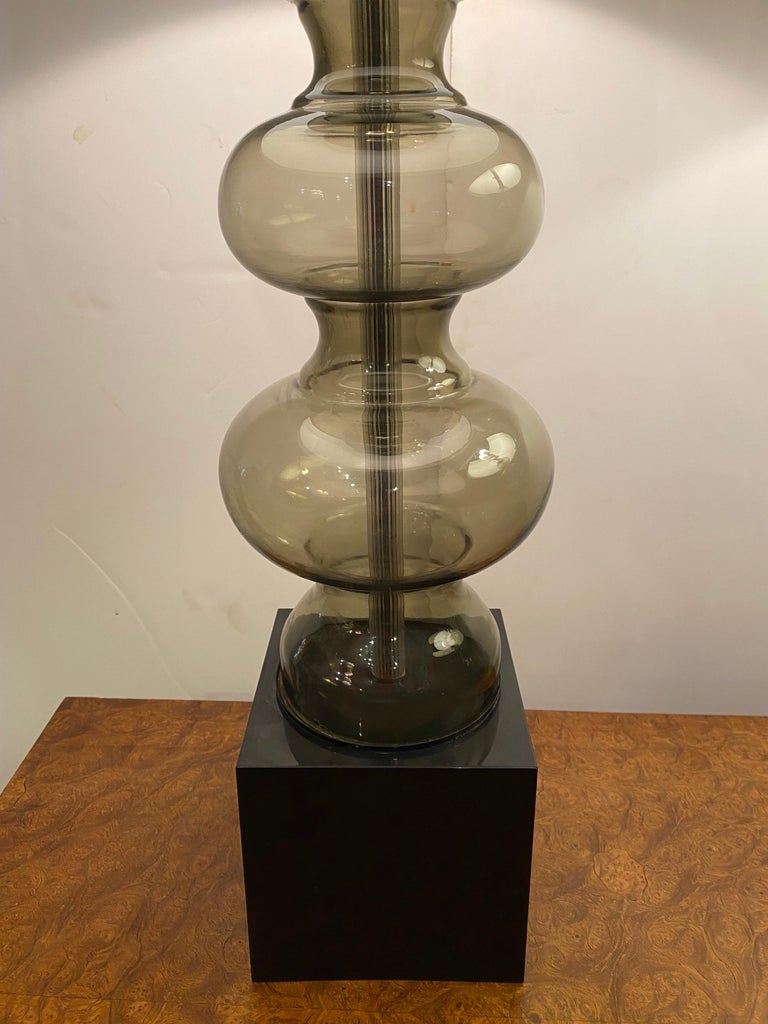 Pair of Smoked Glass and Lucite Table Lamps For Sale at 1stDibs