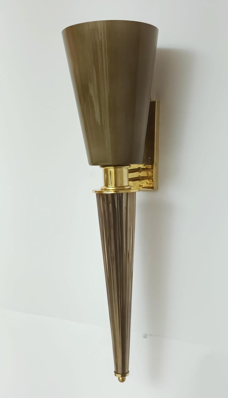 Pair of Smoky Gray Torchere Sconces - 2 Pairs Available For Sale at 1stDibs