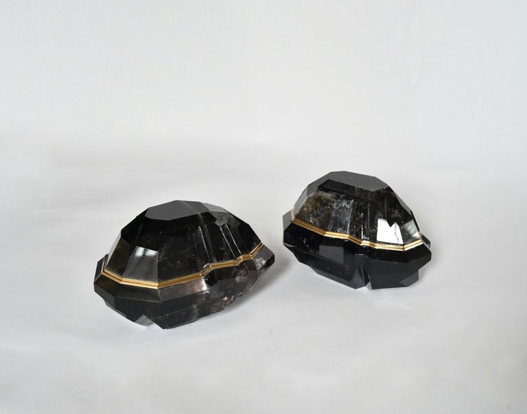 Multifaceted Smoky Rock Crystal Boxes by Phoenix For Sale at 1stDibs