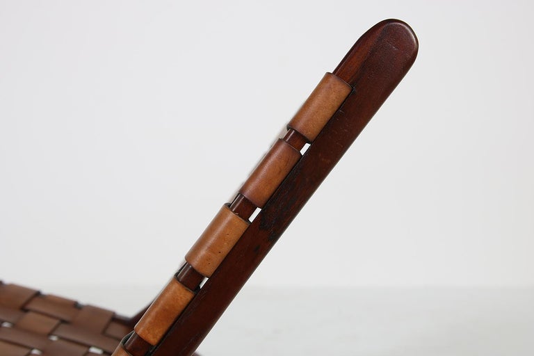 Pair of Solid Balinese Teak and Cognac Leather Lounge Chairs, Brazilian ...