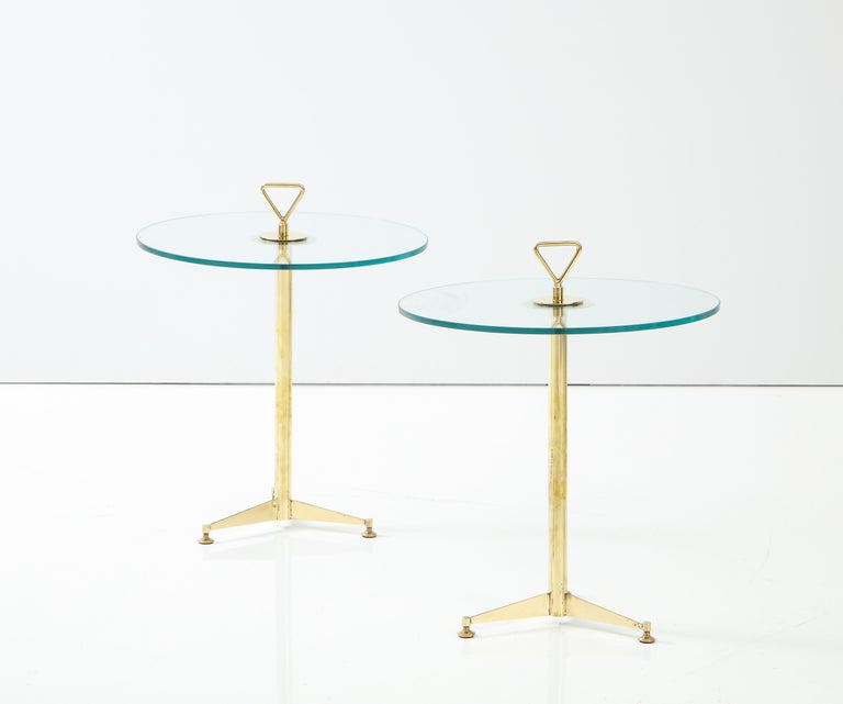 Pair of Solid Brass and Clear Glass Tripod Martini Side Tables, Italy ...