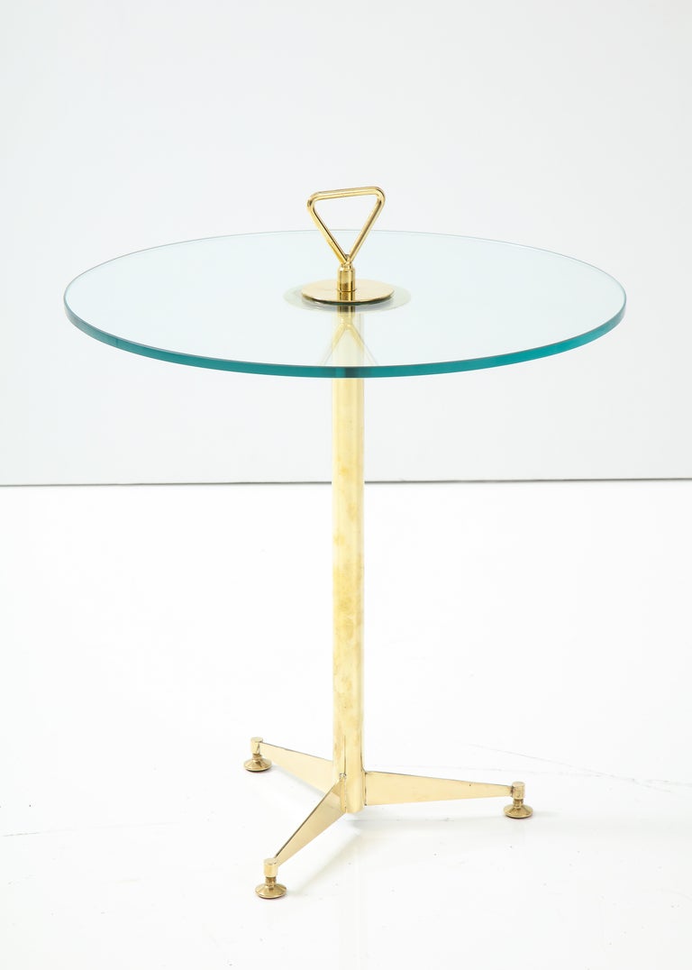 Pair of Solid Brass and Clear Glass Tripod Martini Side Tables, Italy ...