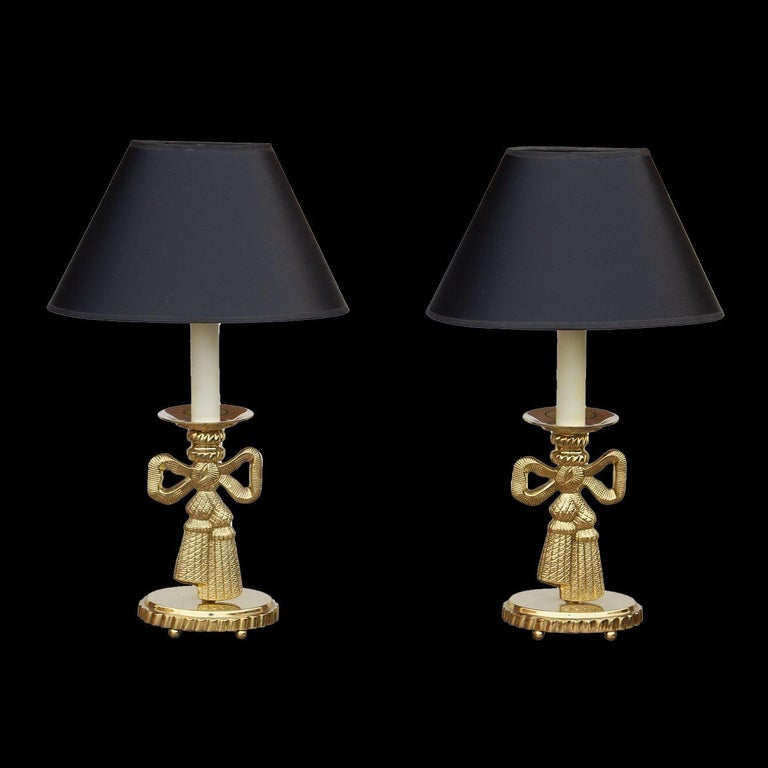 Pair of Solid Brass Candlestick Table Lamps with Bow Detail For Sale at ...