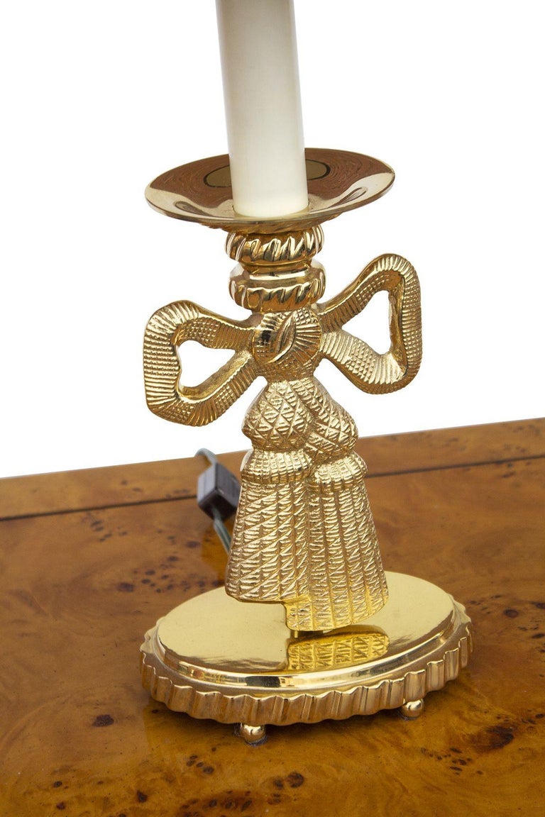 Pair of Solid Brass Candlestick Table Lamps with Bow Detail For Sale at ...