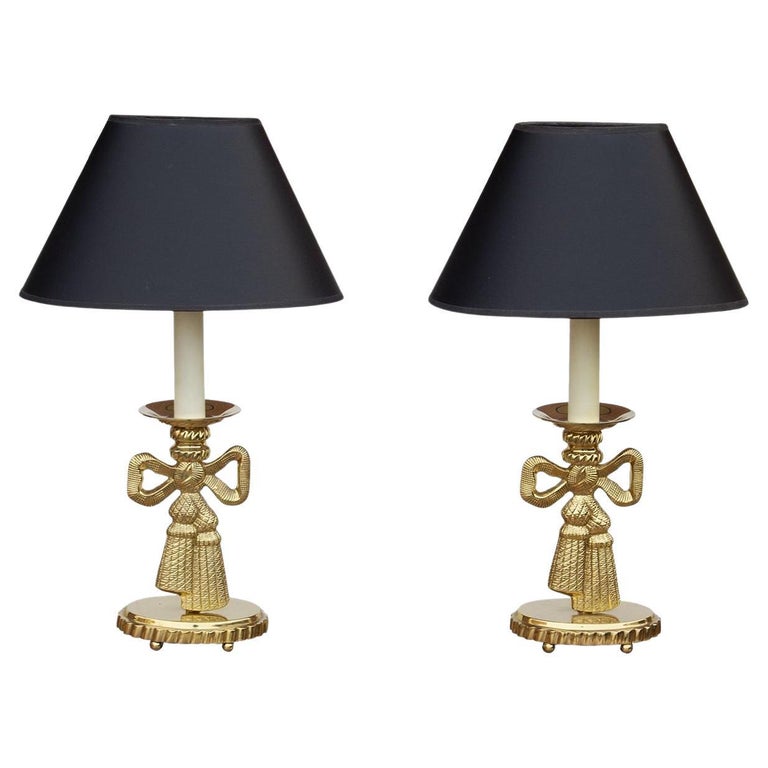 Pair of Solid Brass Candlestick Table Lamps with Bow Detail For Sale at ...