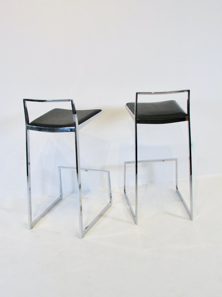 Pair of Solid Chrome Cantilever Frame Bar or Counter Stools with Black ...