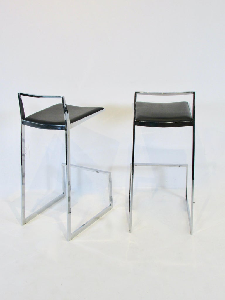 Pair of Solid Chrome Cantilever Frame Bar or Counter Stools with Black ...