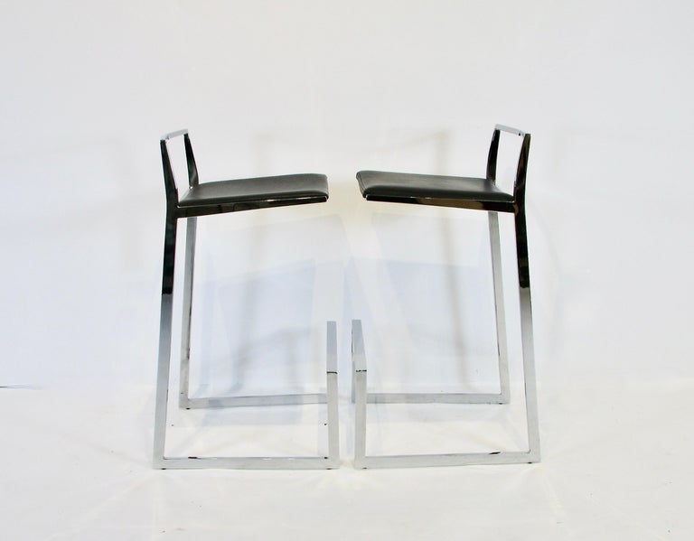 Pair of Solid Chrome Cantilever Frame Bar or Counter Stools with Black ...