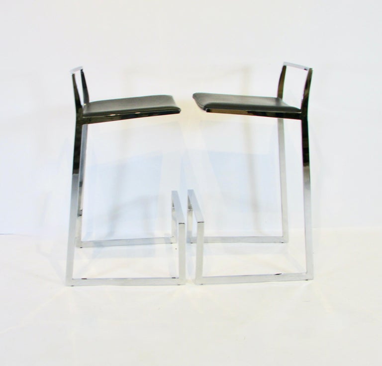 Pair of Solid Chrome Cantilever Frame Bar or Counter Stools with Black ...