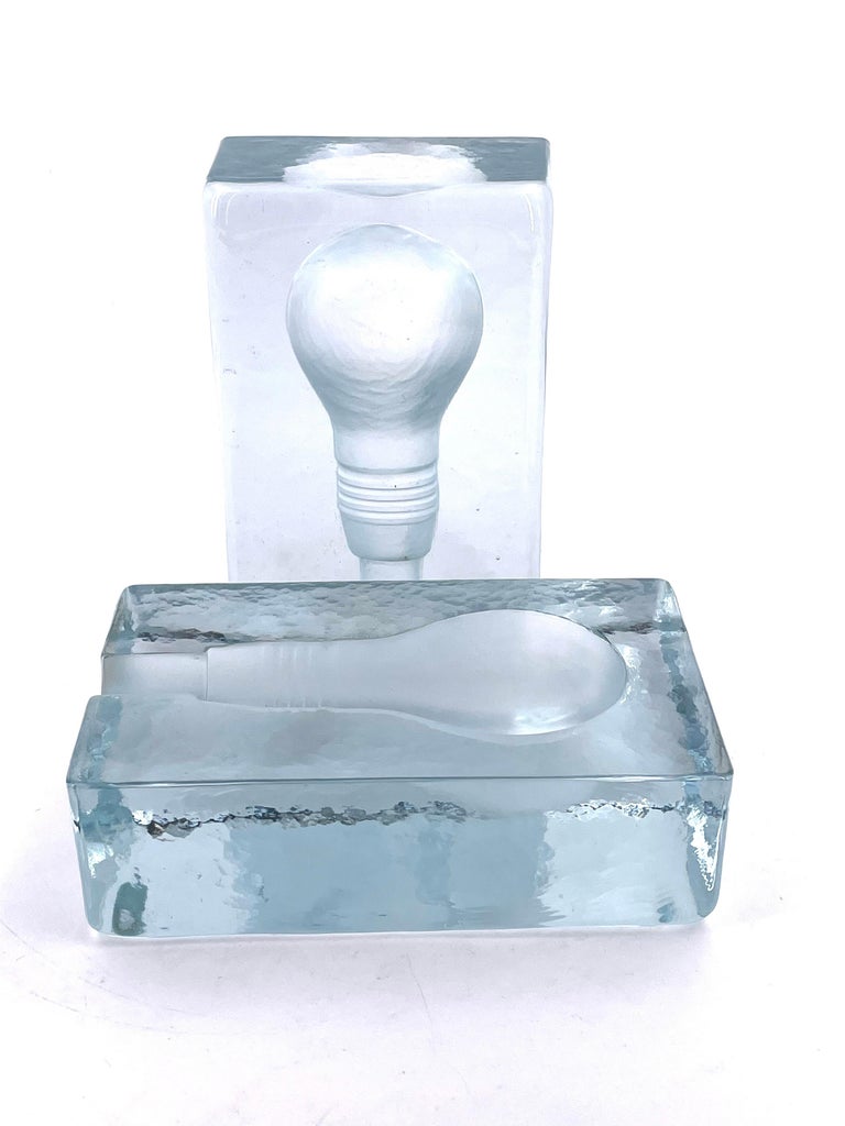 Pair of Solid Glass Bookends with Lightbulb Design at 1stDibs