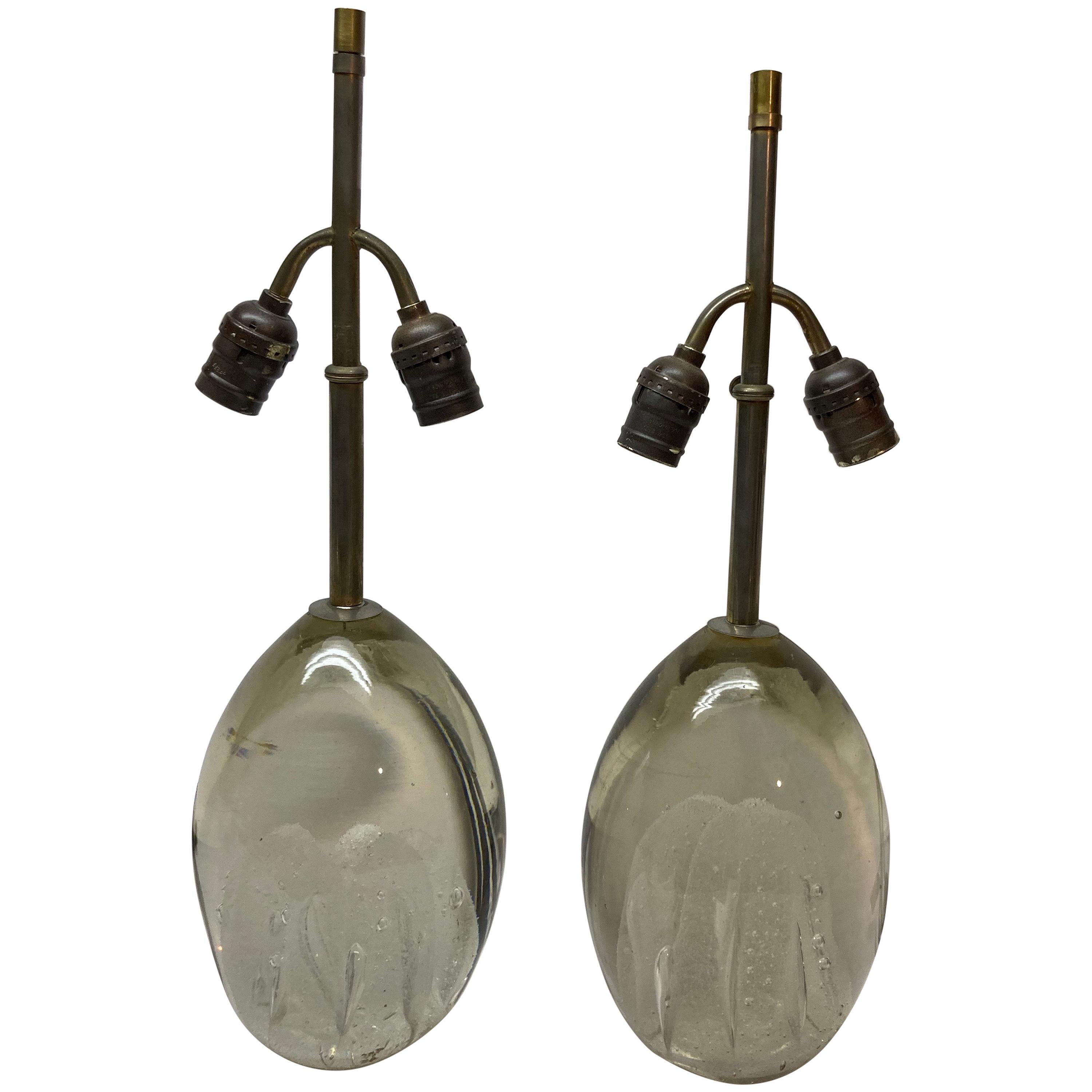 Vintage Solid Green Glass Brick Table Lamps, Pair For Sale at 1stDibs