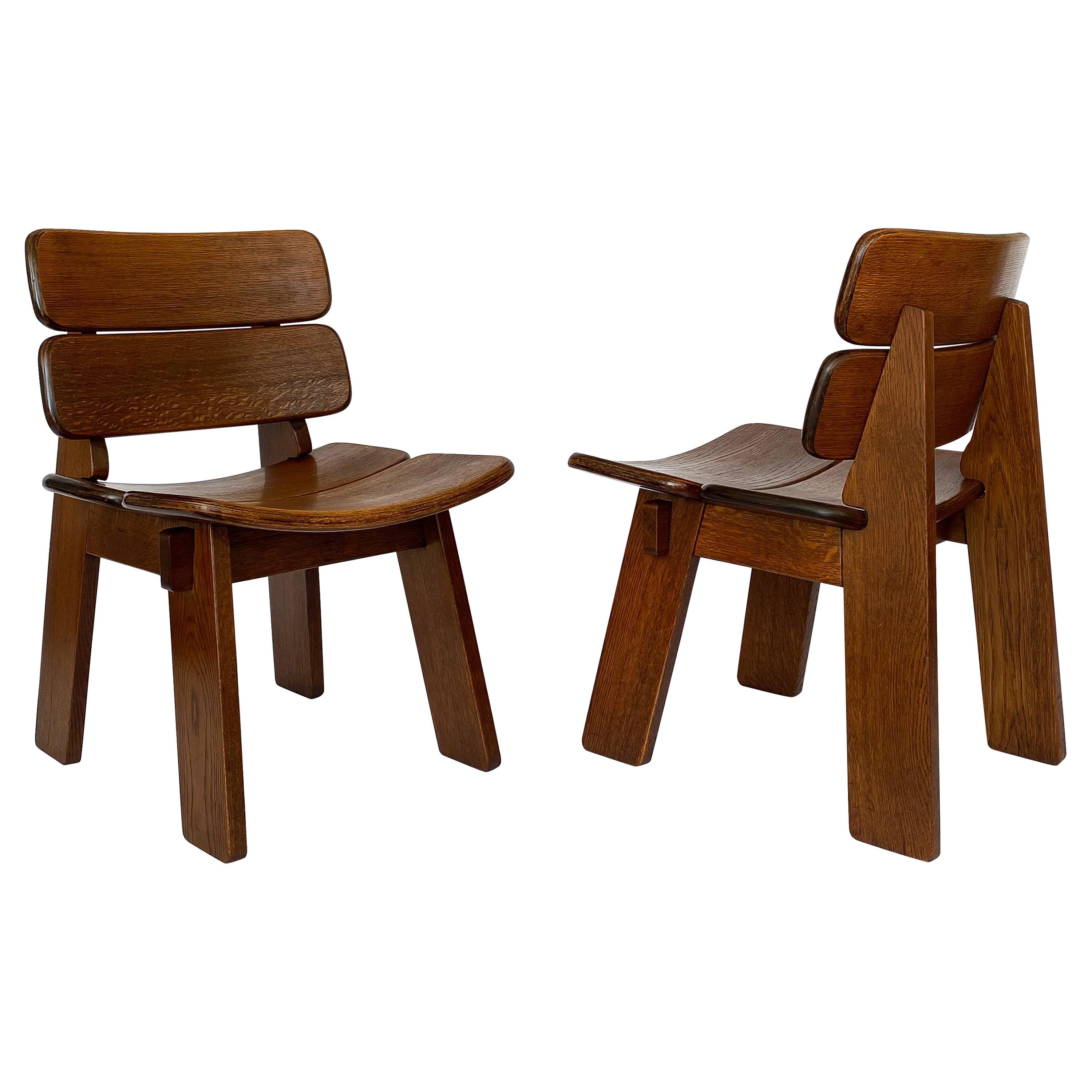 Pair of Solid Oak French Constructivist Occasional Lounge Chairs at ...