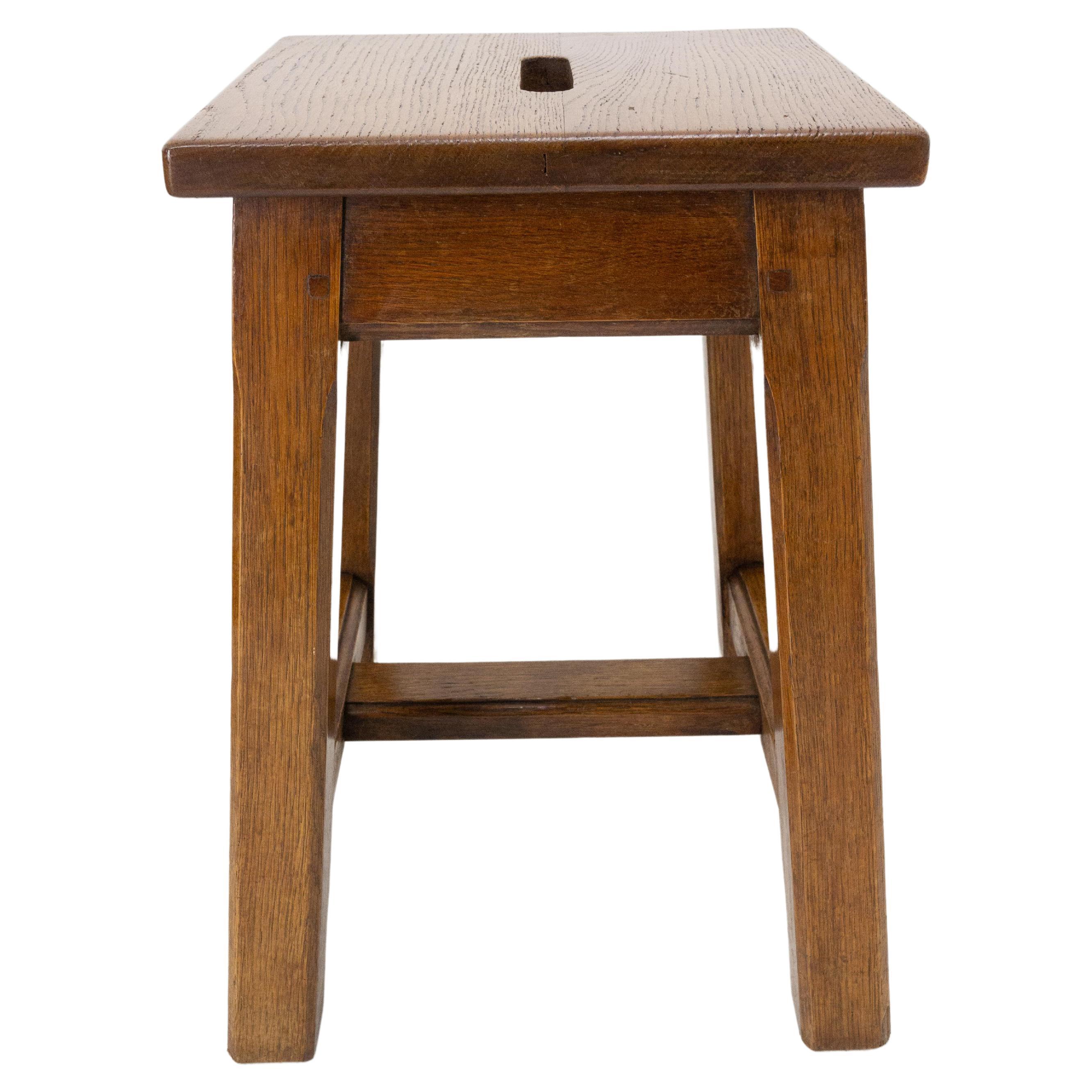Solid Oak and Leather Workshop Drafting Stool For Sale at 1stDibs
