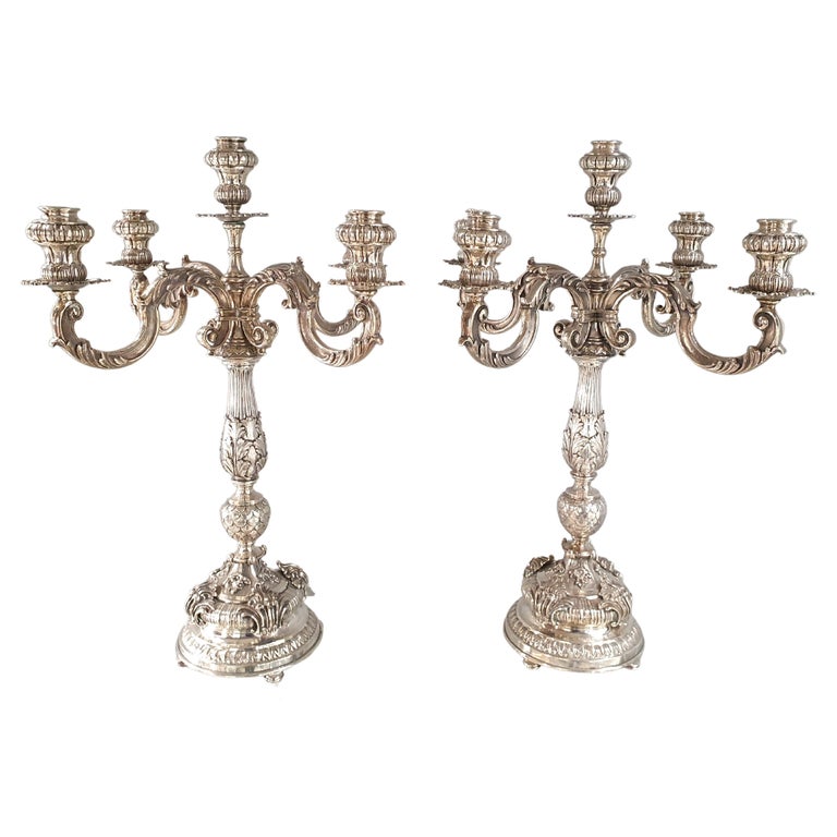Pair Of Solid Silver Candelabra at 1stDibs