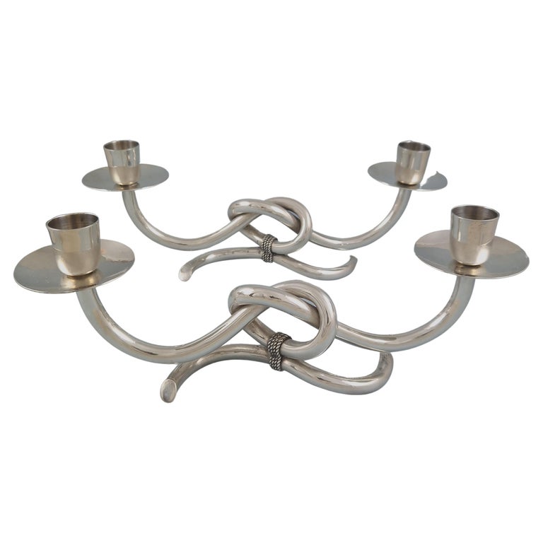 Pair Of Solid Silver Double Candlesticks For Sale at 1stDibs