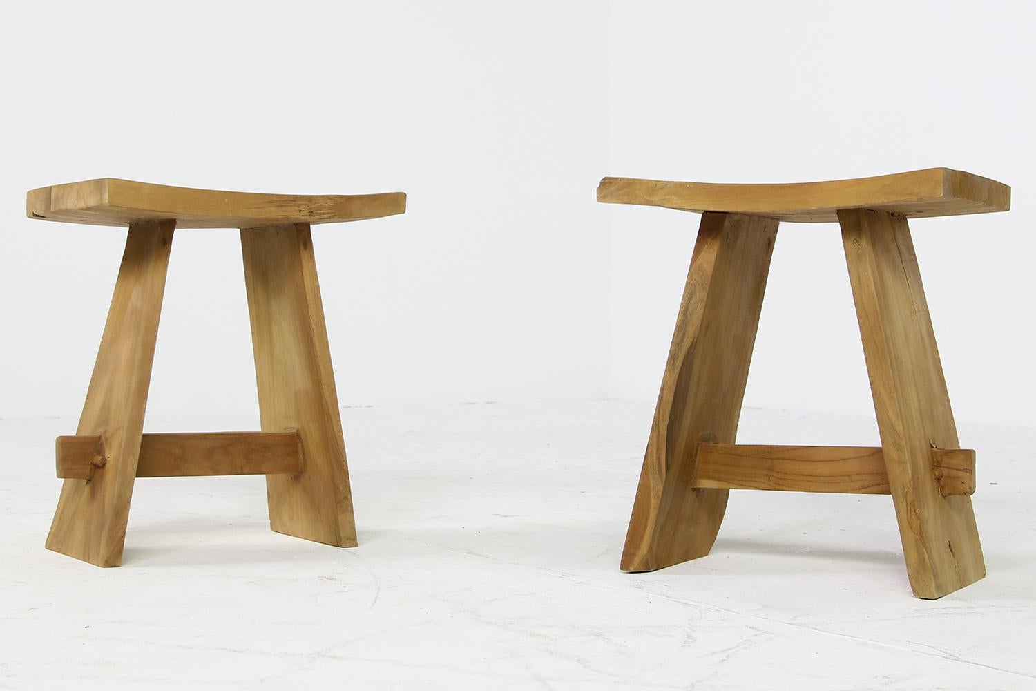 Pair of Solid Teak Curved Butterfly Stools, Japan Style, Modern Organic ...