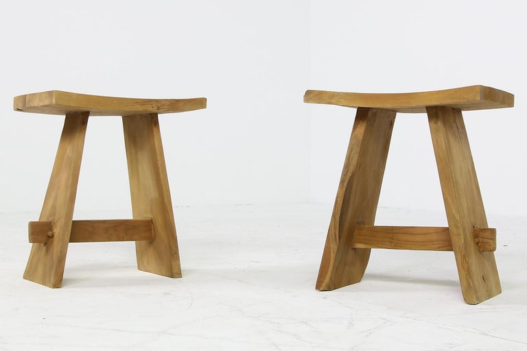 Pair of Solid Teak Curved Butterfly Stools, Japan Style, Modern Organic ...