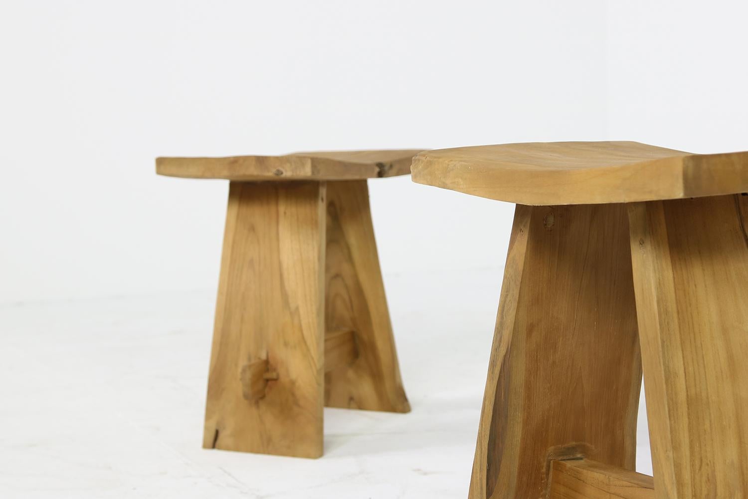 Pair of Solid Teak Curved Butterfly Stools, Japan Style, Modern Organic ...