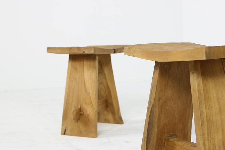 Pair of Solid Teak Curved Butterfly Stools, Japan Style, Modern Organic ...