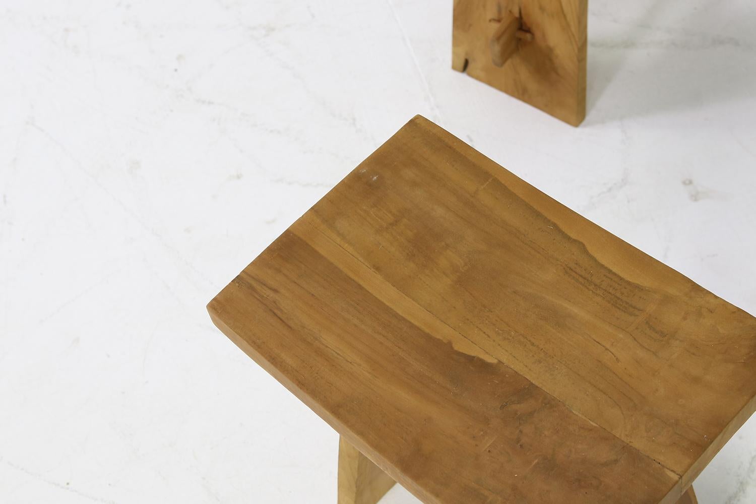 Pair of Solid Teak Curved Butterfly Stools, Japan Style, Modern Organic ...