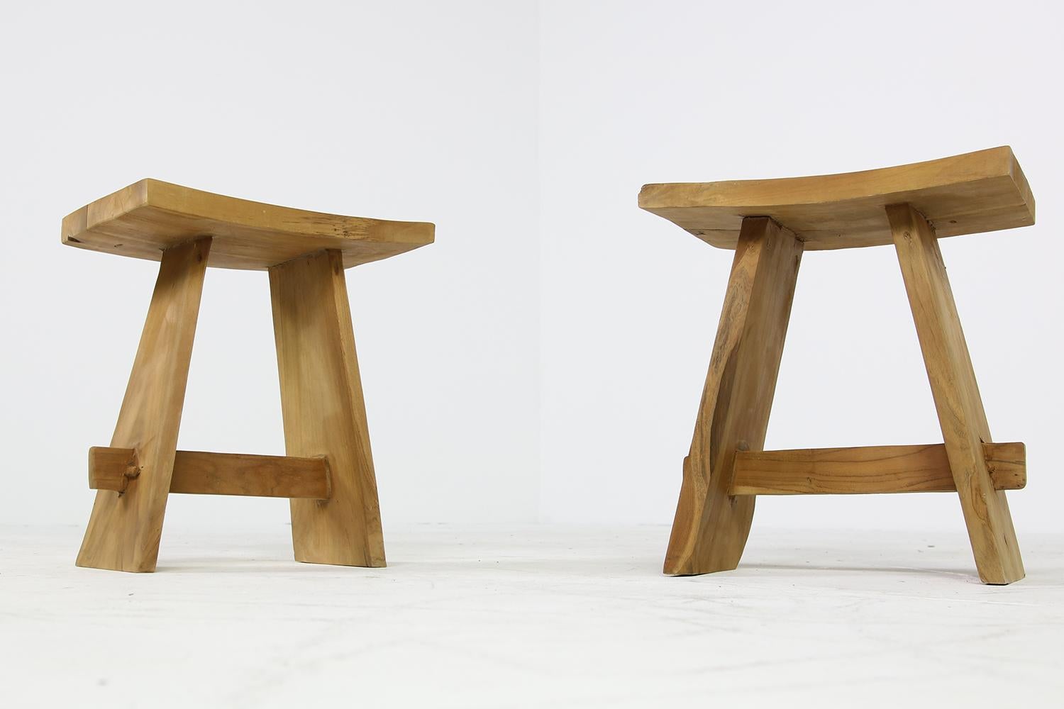 Pair of Solid Teak Curved Butterfly Stools, Japan Style, Modern Organic ...