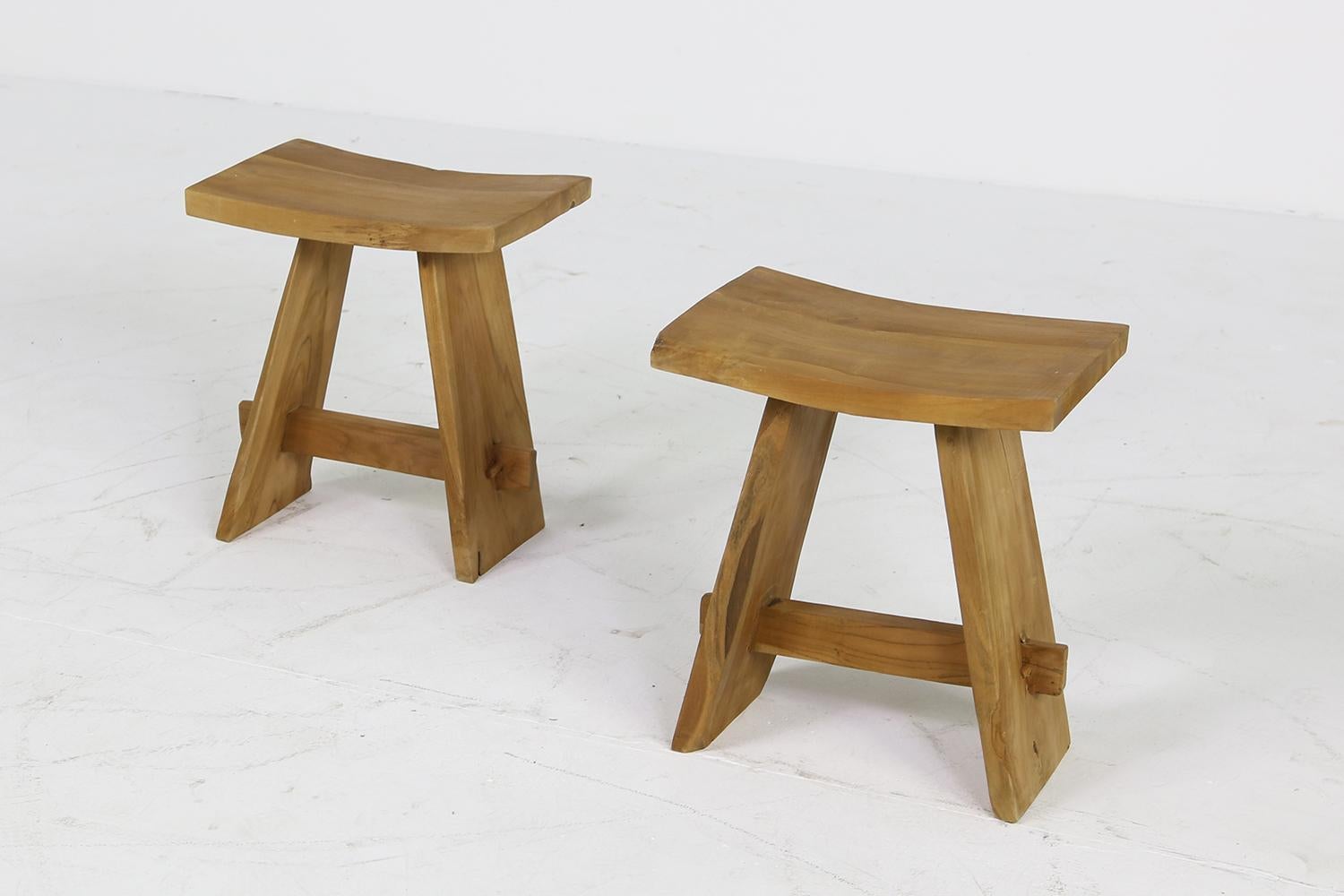 Pair of Solid Teak Curved Butterfly Stools, Japan Style, Modern Organic ...