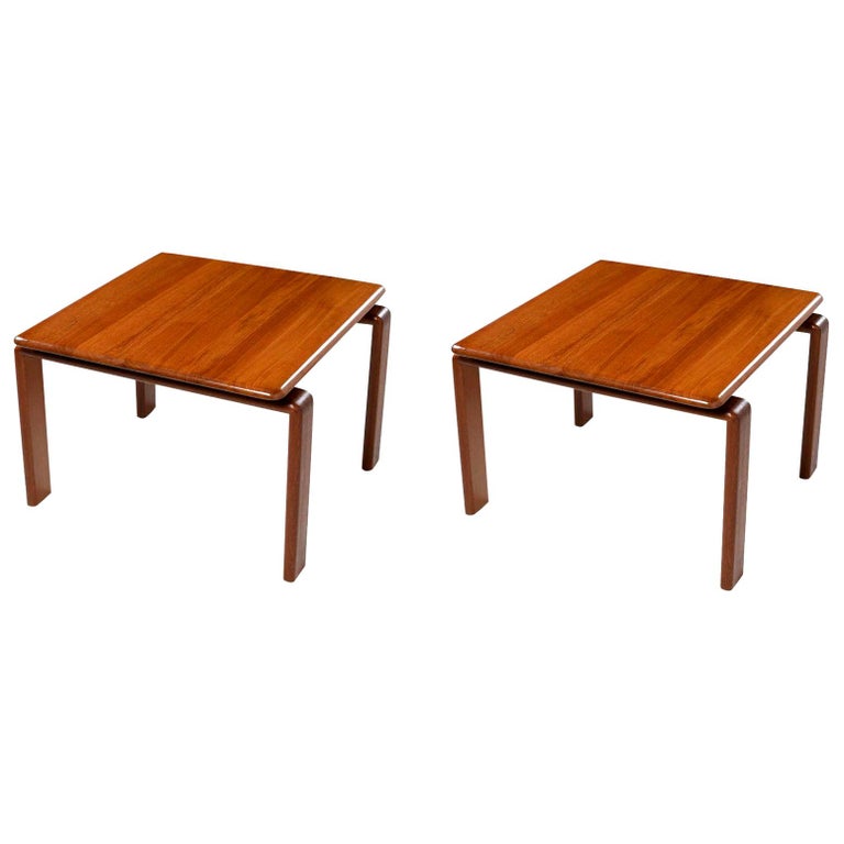 Pair of Solid Teak Danish Modern Floating Top End Tables, circa 1970s ...
