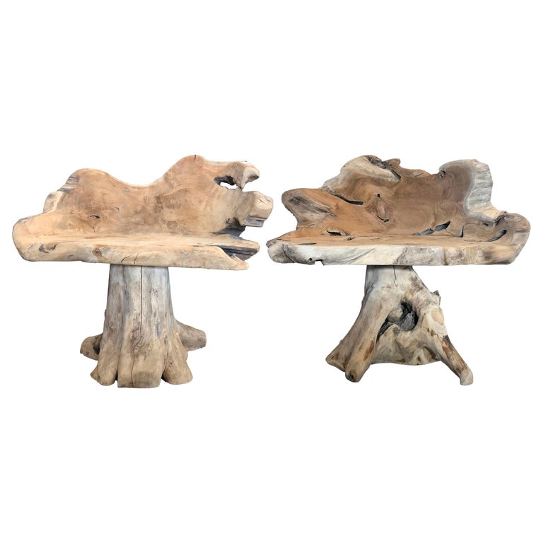 Pair of Solid Teak Root Chairs at 1stDibs