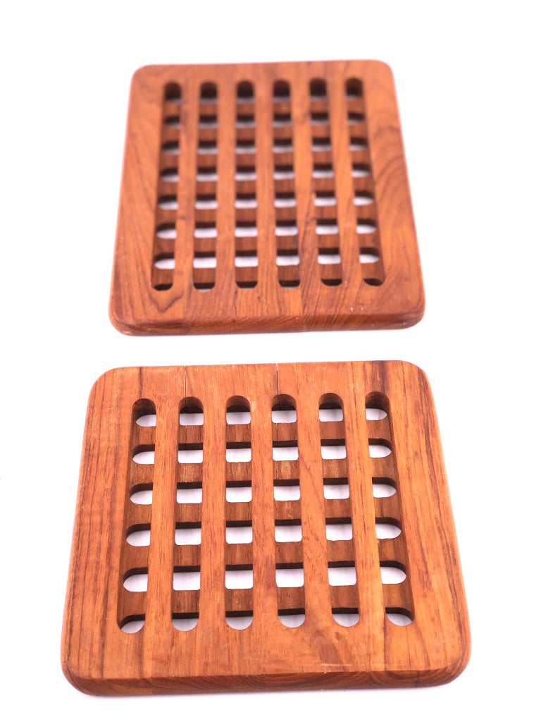 Pair of Solid Teak Trivets Danish Modern at 1stDibs