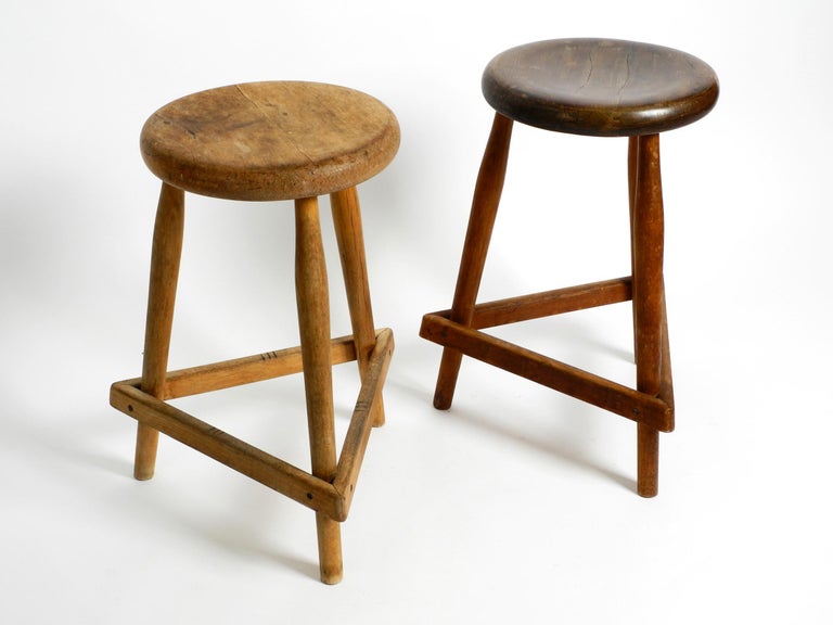 Pair of Solid Tripod Mid Century Stools or Bar Stools with Footrests at ...