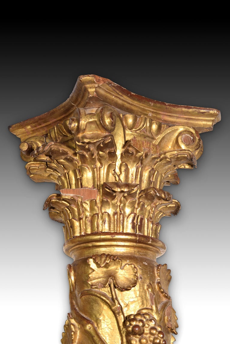 Pair of solomonic columns. Wood. Spain, circa second half 17th century ...