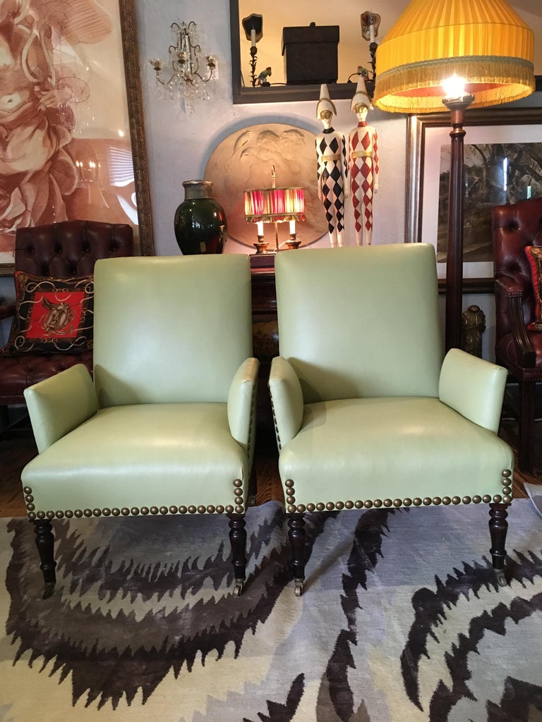Pair of Sophisticated Luscious Lime Green Leather George Smith Club ...