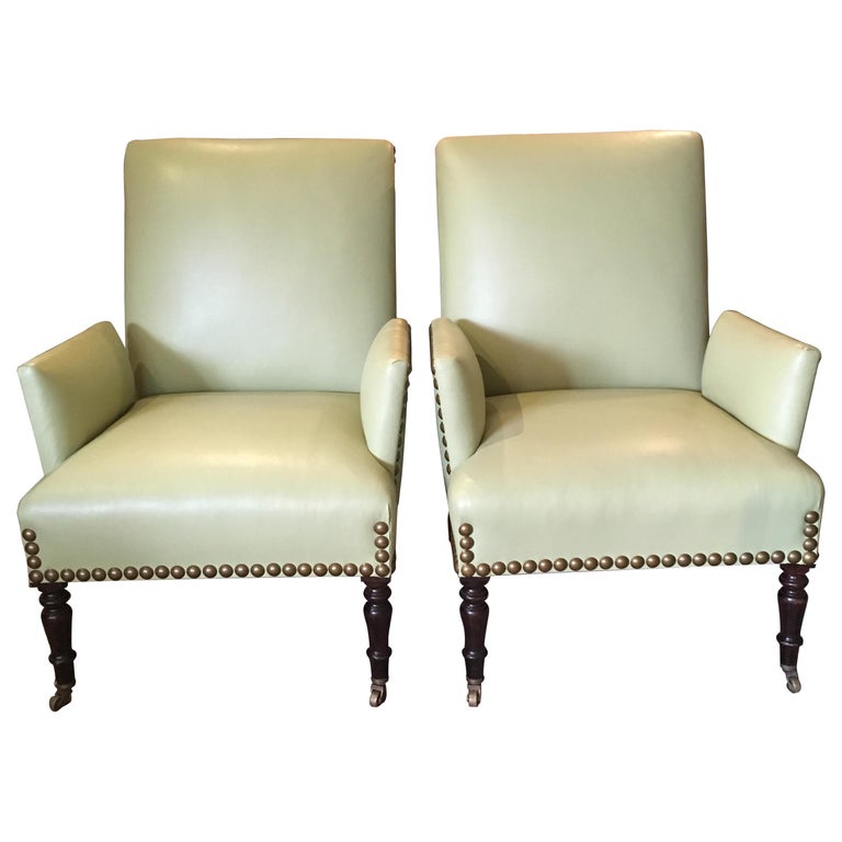 Pair of Sophisticated Luscious Lime Green Leather George Smith Club ...