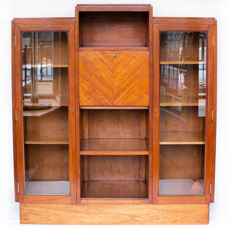 Pair of South African, Art Deco Teak Secretaire Bookcases at 1stDibs