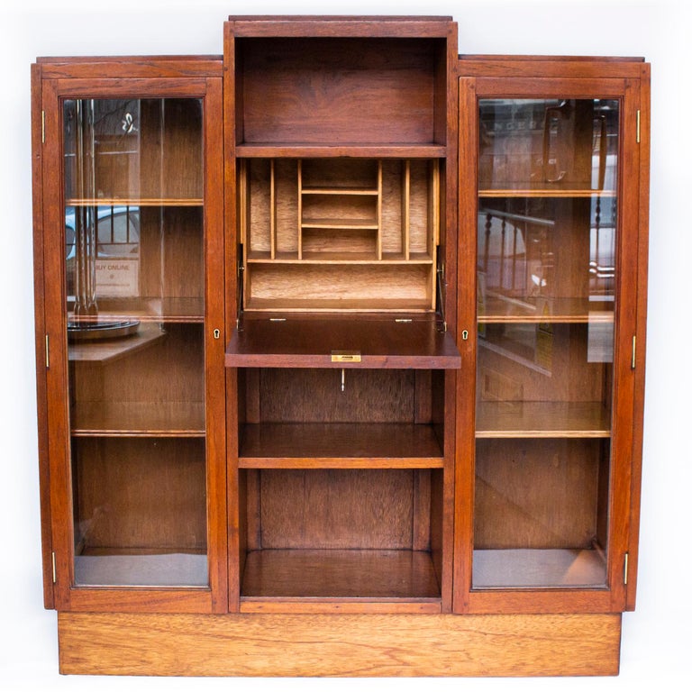 Pair of South African, Art Deco Teak Secretaire Bookcases at 1stDibs