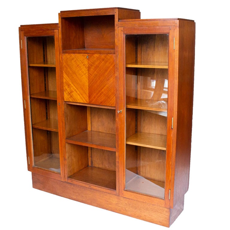 Pair of South African, Art Deco Teak Secretaire Bookcases at 1stDibs