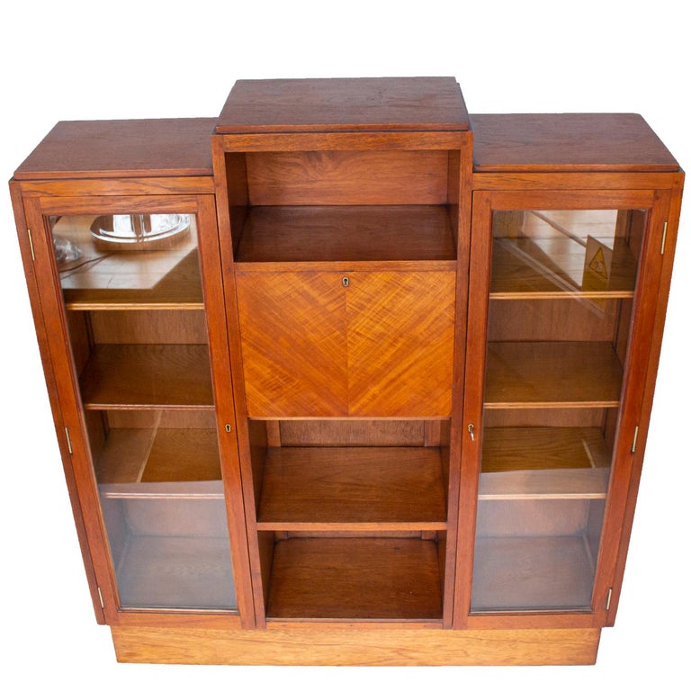 Pair of South African, Art Deco Teak Secretaire Bookcases at 1stDibs
