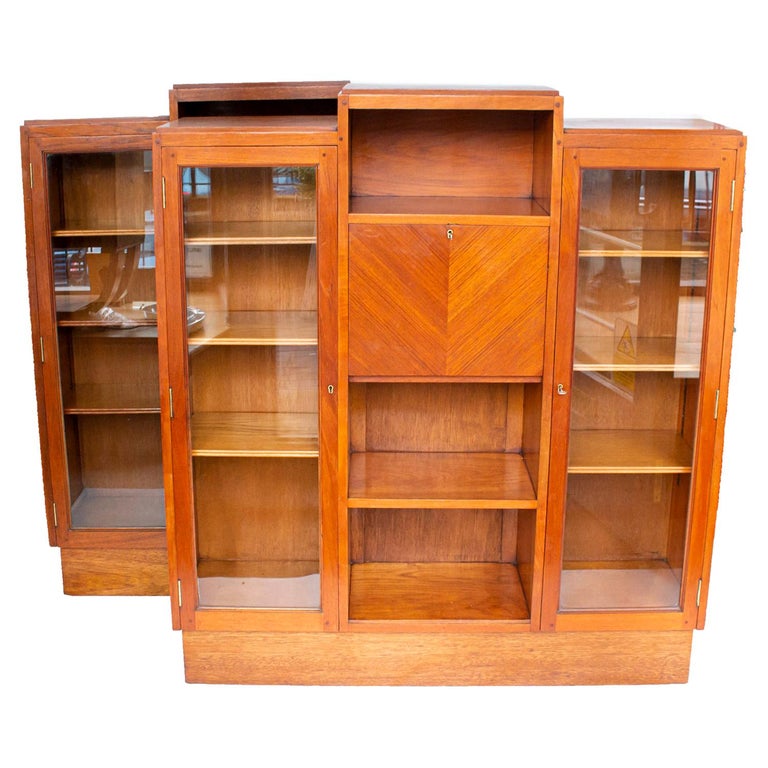 Pair of South African, Art Deco Teak Secretaire Bookcases at 1stDibs