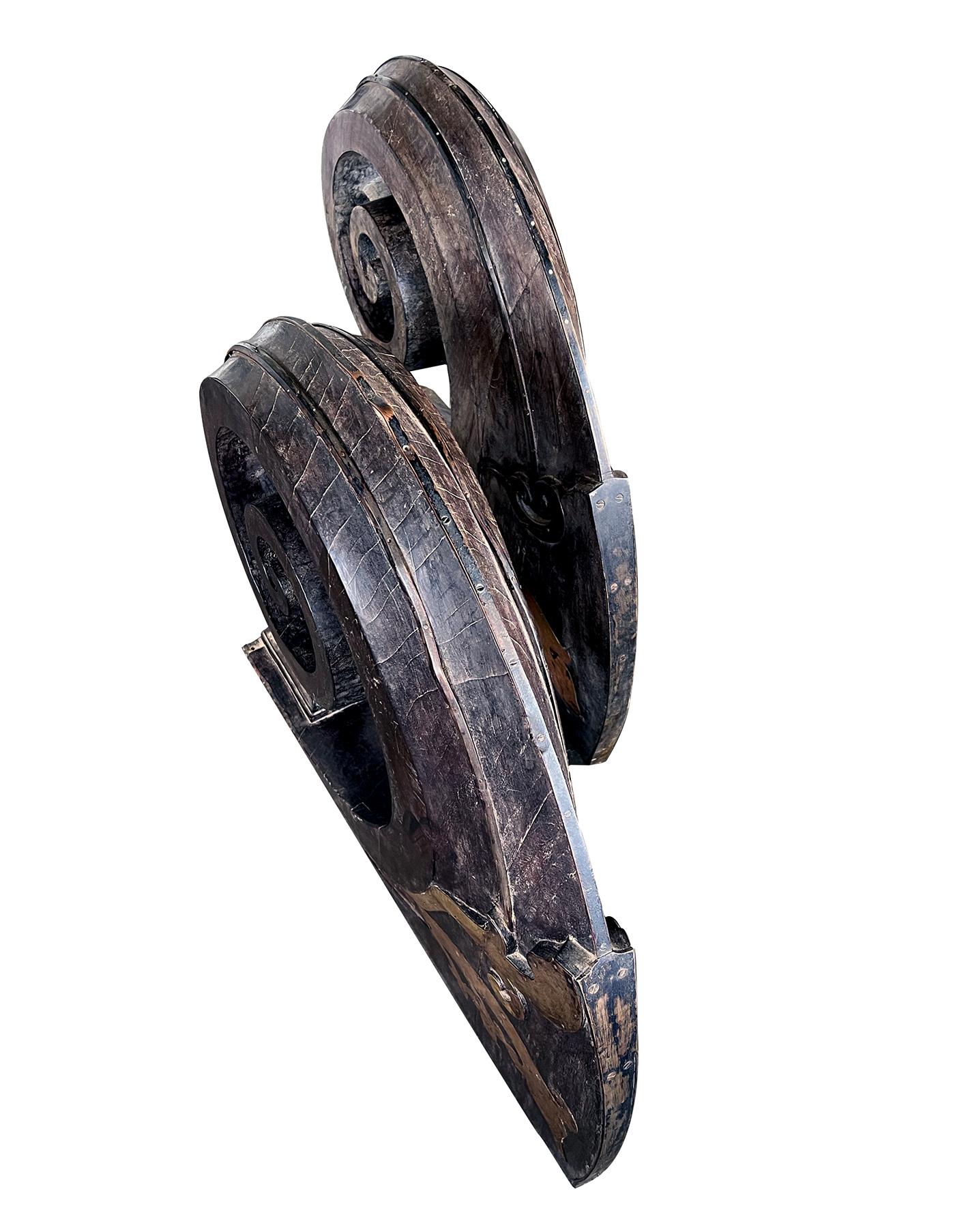 Pair of South Indian Hand-Carved Fore and Aft Indian Snake Boat Prows ...