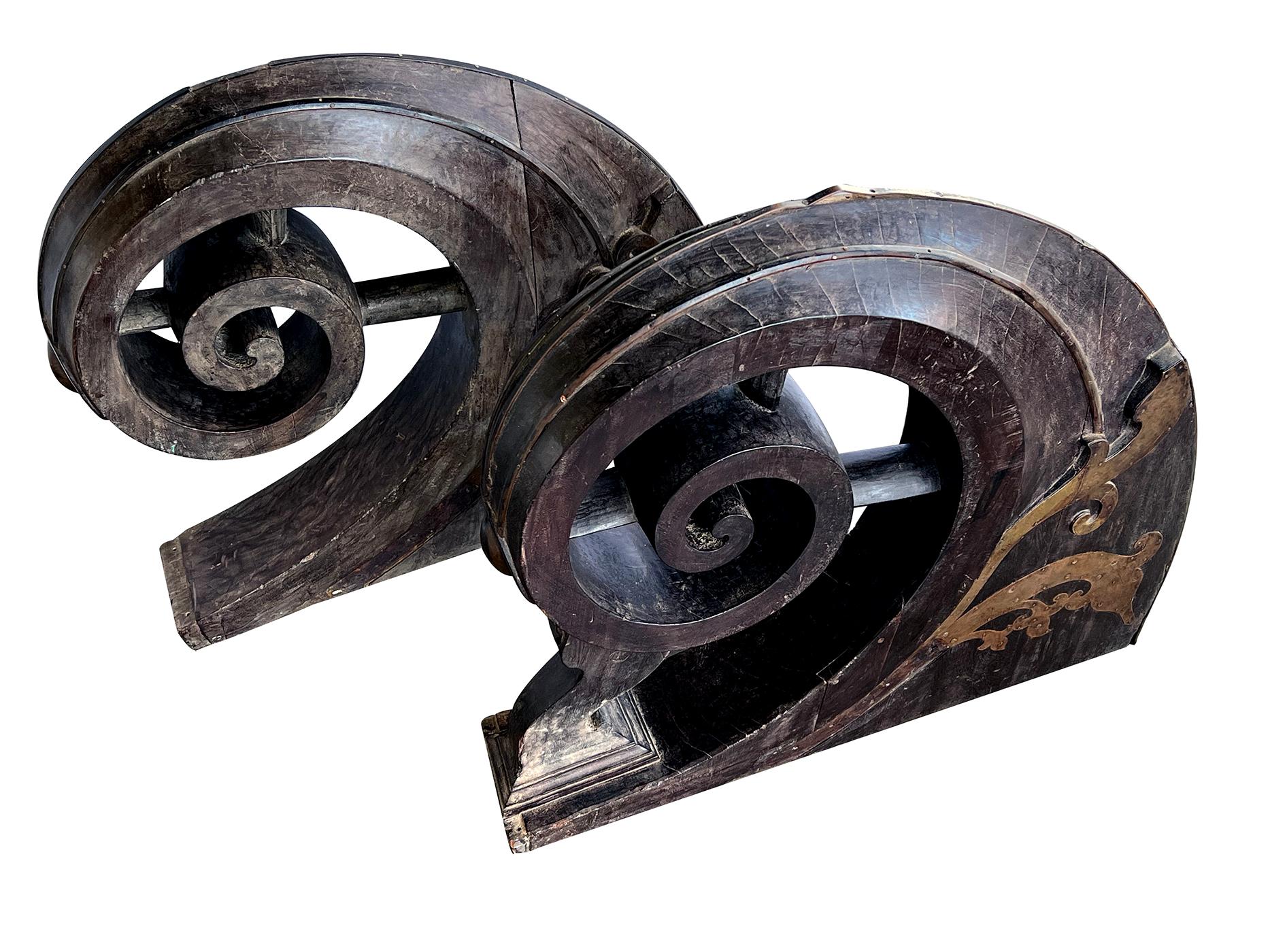 Pair of South Indian Hand-Carved Fore and Aft Indian Snake Boat Prows ...