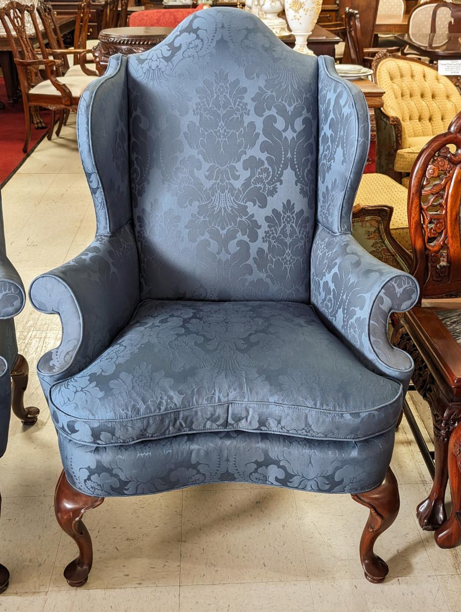 Pair of Southwood Furniture Wingback Chairs, Blue For Sale at 1stDibs