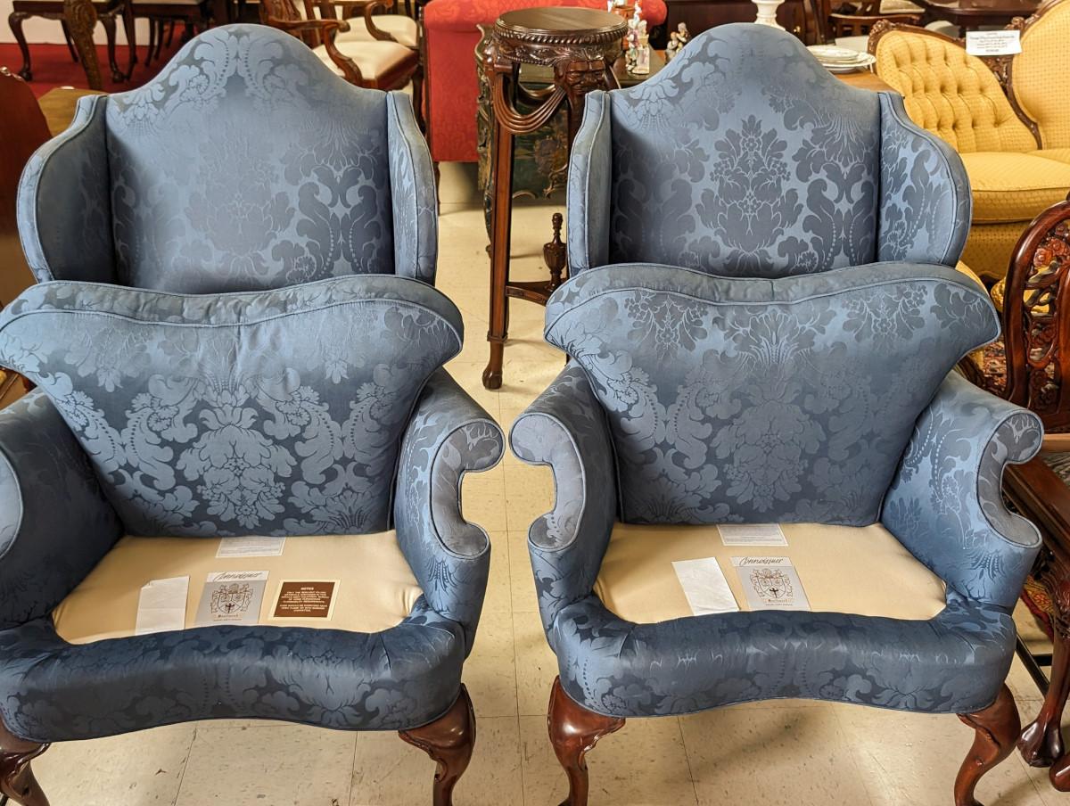 Pair of Southwood Furniture Wingback Chairs, Blue For Sale at 1stDibs