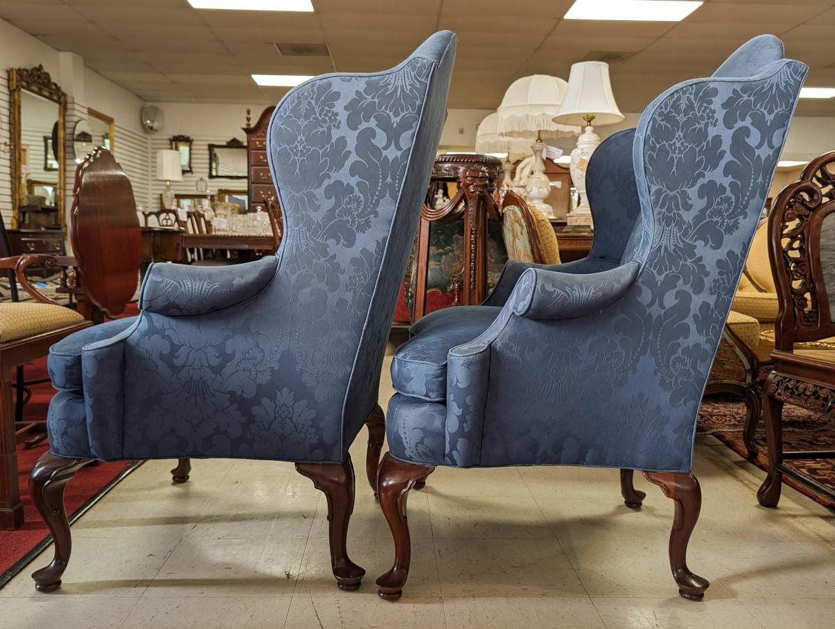 Pair of Southwood Furniture Wingback Chairs, Blue For Sale at 1stDibs