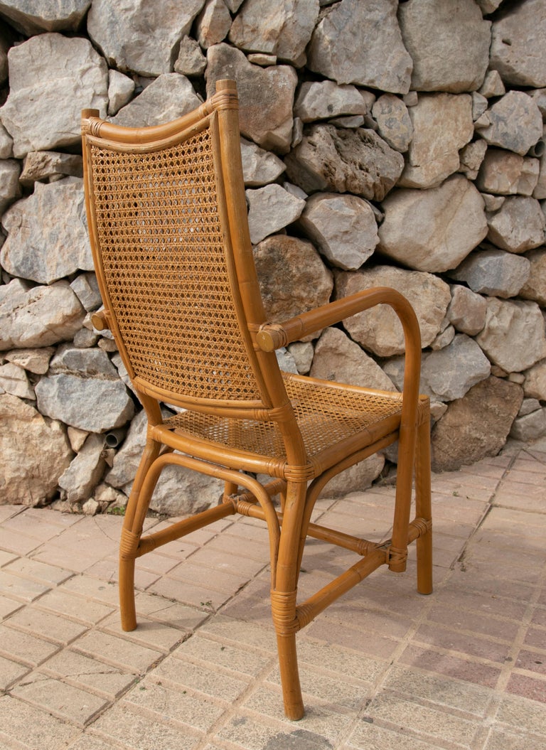 Pair of Spanish Bamboo Armchairs with Rattan Grid Seating and Backrest ...